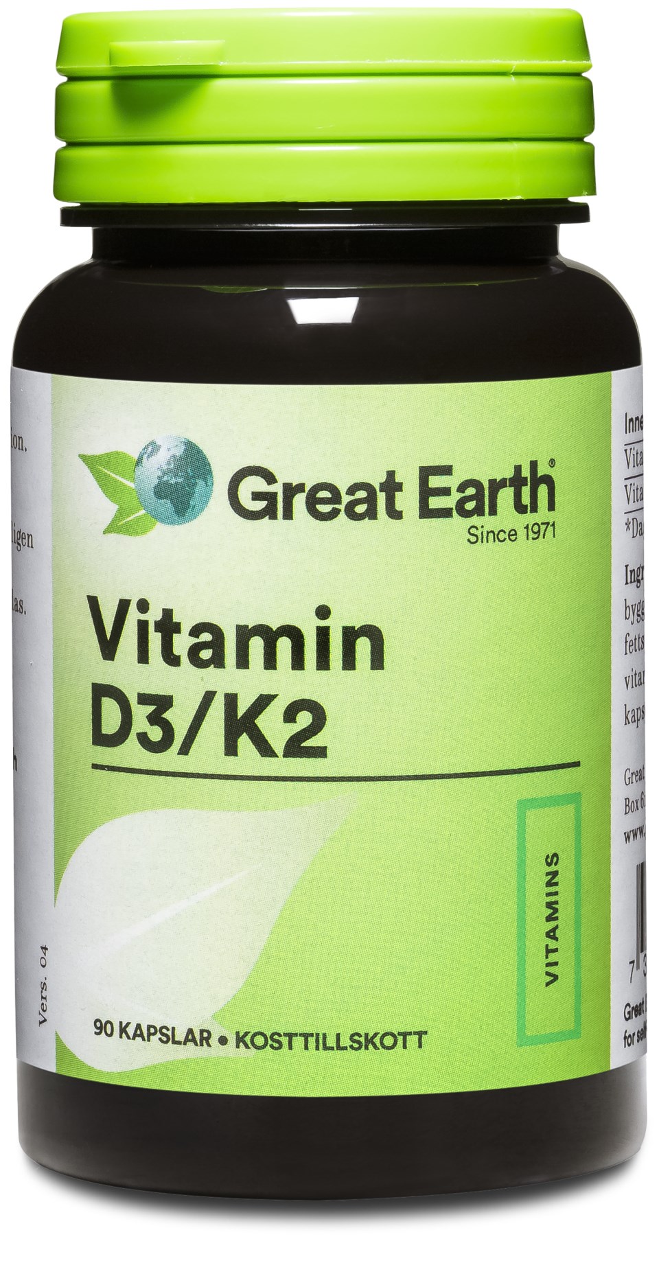 Köp Great Earth Vitamin D3/K2 hos Svenskt Kosttillskott. Snabbt & fraktfritt!